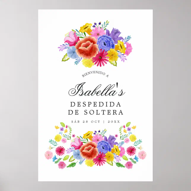 Floral Spanish Fiesta Bridal Shower Welcome Poster | Zazzle