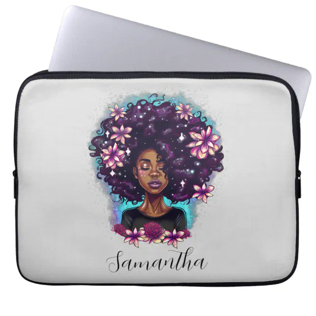 Floral Sparkling Afro Woman Laptop Sleeve | Zazzle
