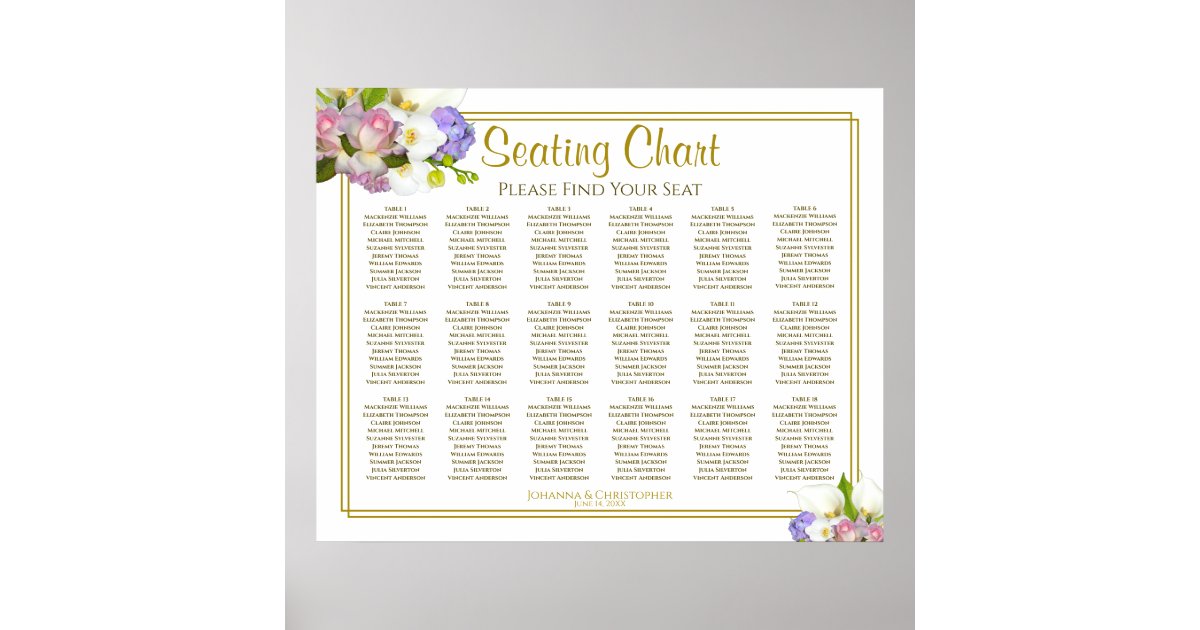 Floral Spring 18 Table Wedding Seating Chart | Zazzle