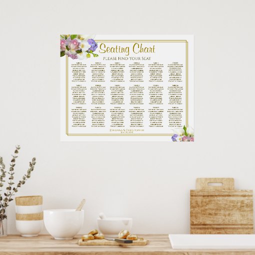 Floral Spring 18 Table Wedding Seating Chart | Zazzle