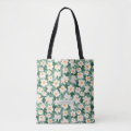 Floral Spring Daffodil Blooms | Green Monogrammed Tote Bag | Zazzle