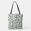 Floral Spring Daffodil Blooms | Green Monogrammed Tote Bag | Zazzle