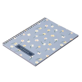 Floral Spring Daffodil | Dusty Blue Personalized Notebook | Zazzle