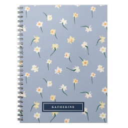 Floral Spring Daffodil | Dusty Blue Personalized Notebook | Zazzle