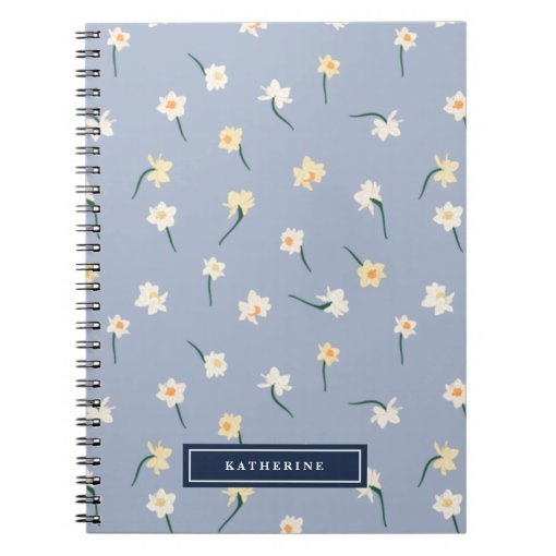 Floral Spring Daffodil | Dusty Blue Personalized Notebook | Zazzle