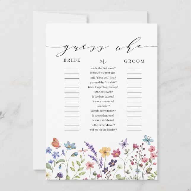 Floral Spring Summer Guess Who Bridal Shower Game Invitation | Zazzle