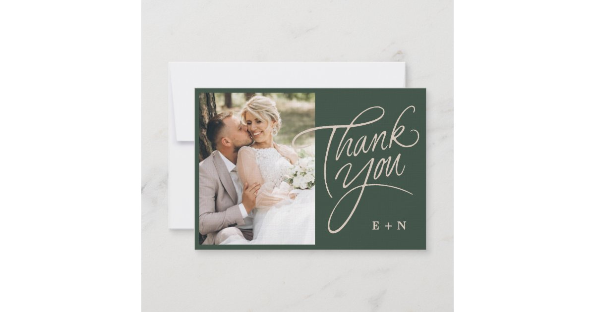 Floral Stacked Monogram Initials Script Wedding Thank You Card | Zazzle