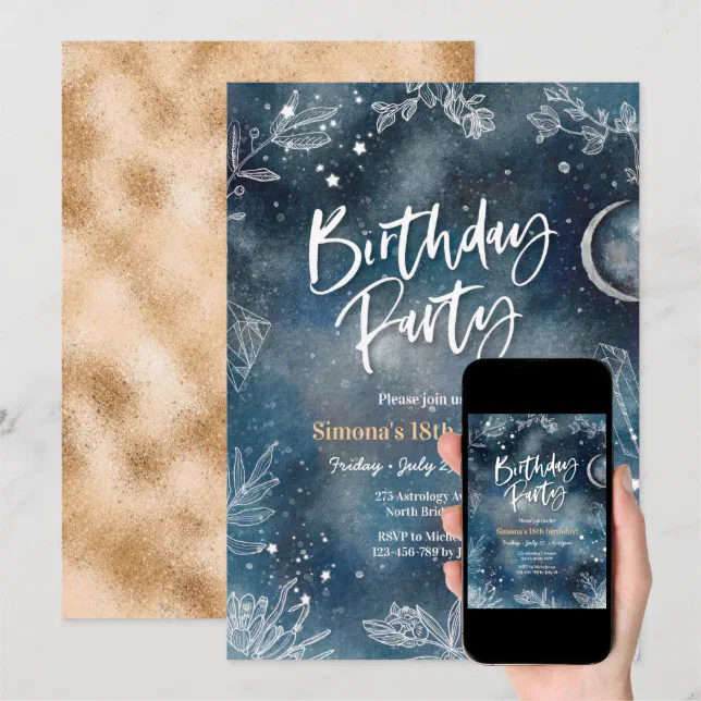 Floral stars night sky Party Invitation | Zazzle