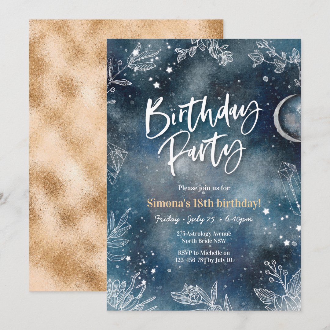 Floral stars night sky Party Invitation | Zazzle