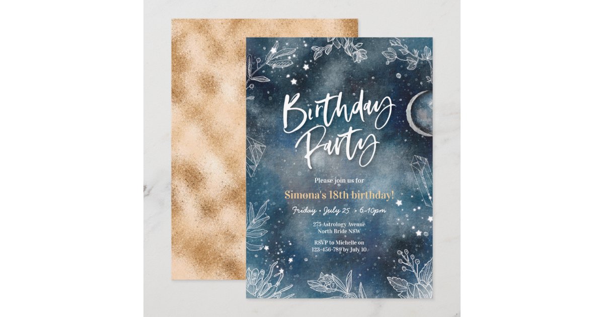 Floral stars night sky Party Invitation | Zazzle