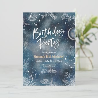 Floral stars night sky Party Invitation | Zazzle