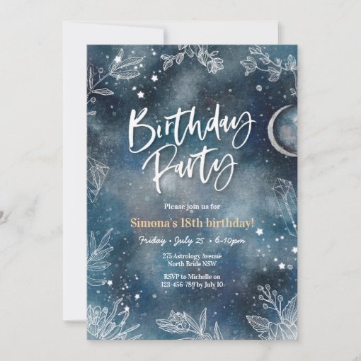 Floral stars night sky Party Invitation | Zazzle