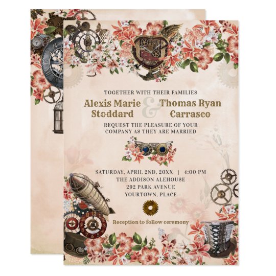Floral Steampunk Wedding Invitation | Zazzle.com