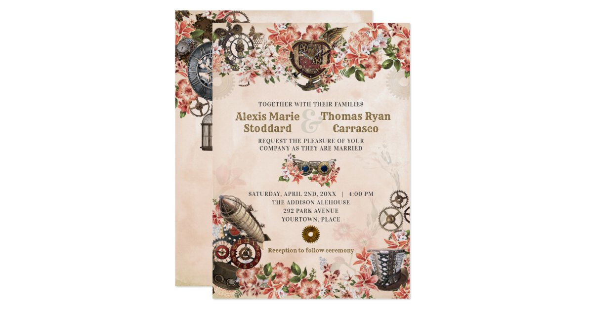 Floral Steampunk Wedding Invitation | Zazzle.com