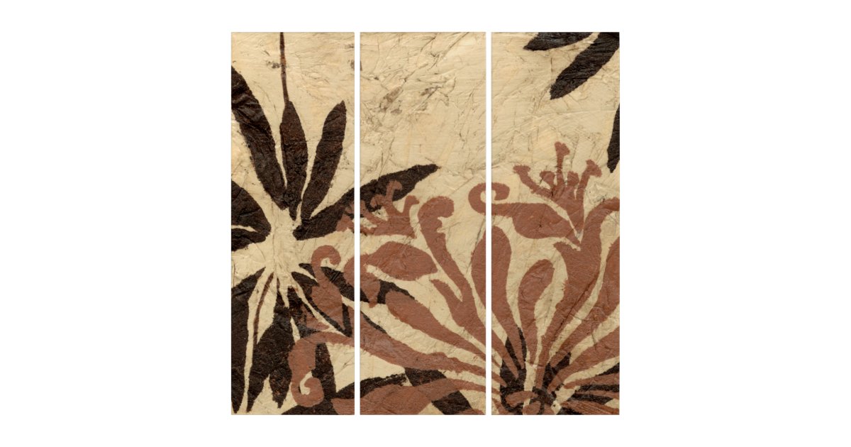 Floral Stencil Design with Tawny Leaves Triptych | Zazzle