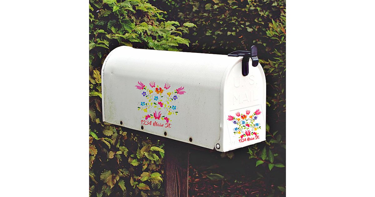 Floral stitch mailbox sticker | Zazzle