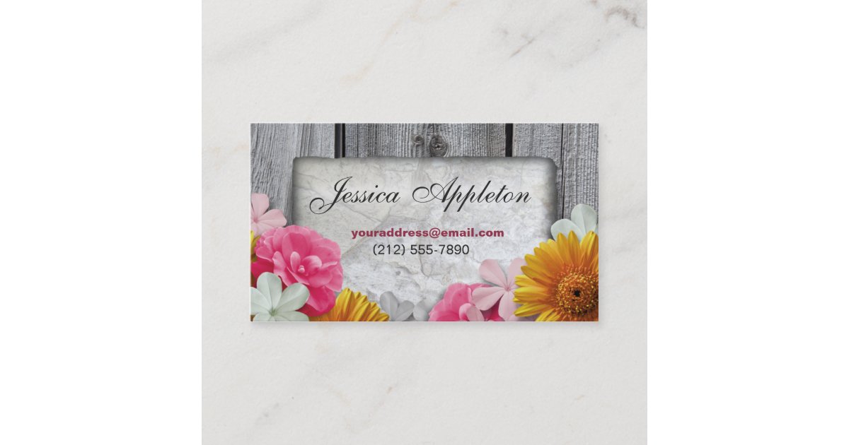 Floral Stone & Rustic Wood Personal Calling Cards | Zazzle