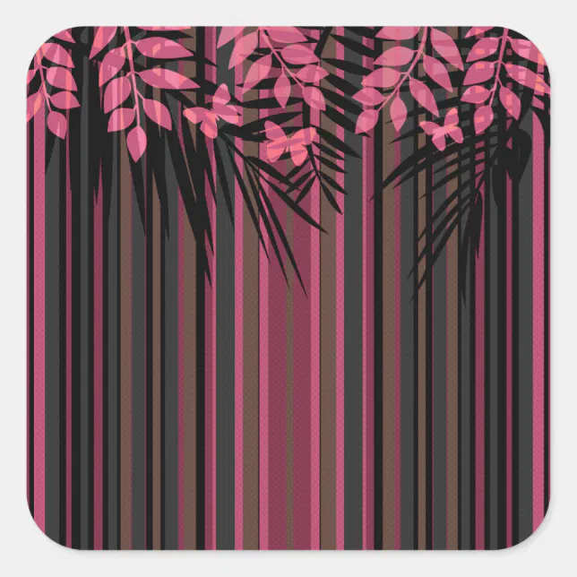 Floral, striped, retro square sticker | Zazzle