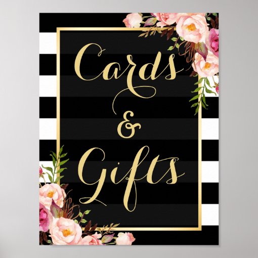 Floral Stripes Gold | Cards and Gifts Wedding Sign | Zazzle