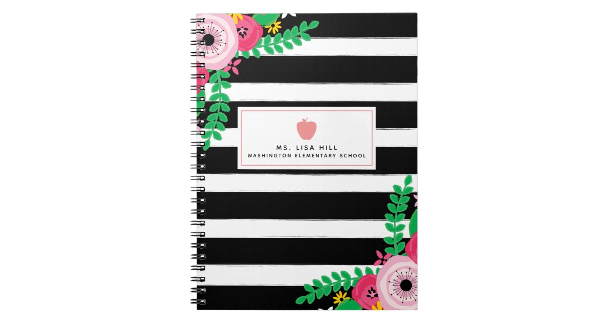 Floral Stripes Teacher Notebook | Zazzle