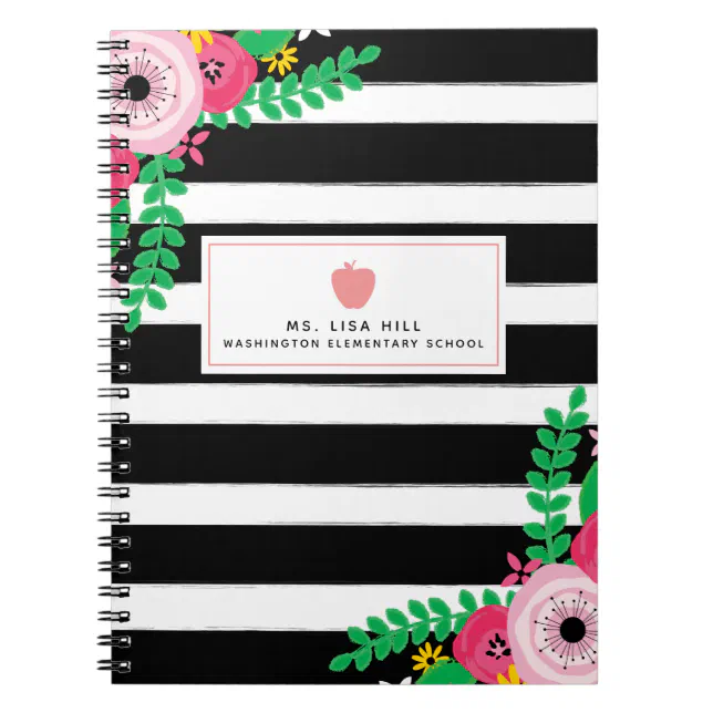 Floral Stripes Teacher Notebook | Zazzle