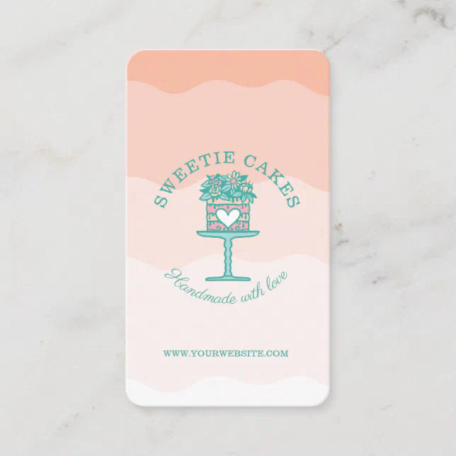 Floral Style Bakery Cake & Stand Logo Pink Ombre Business Card | Zazzle