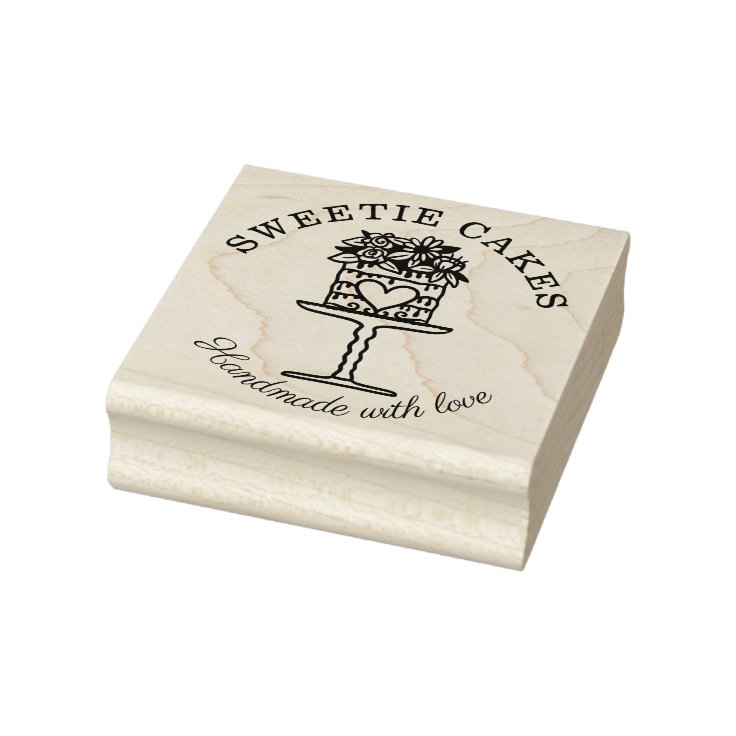 Floral Style Bakery Cake & Stand Logo Rubber Stamp | Zazzle