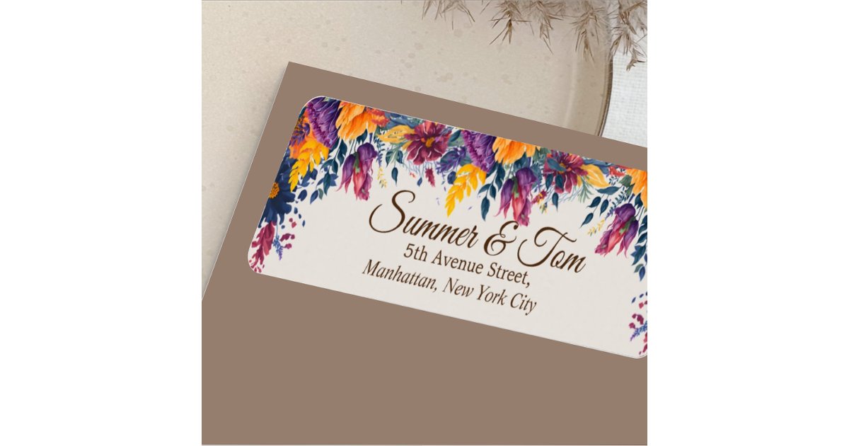 Floral Summer Modern Style Wedding Return Address Label | Zazzle