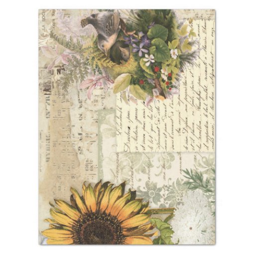 Floral Sunflower Daisy Fox Bird Ephemera Decoupage Tissue Paper | Zazzle
