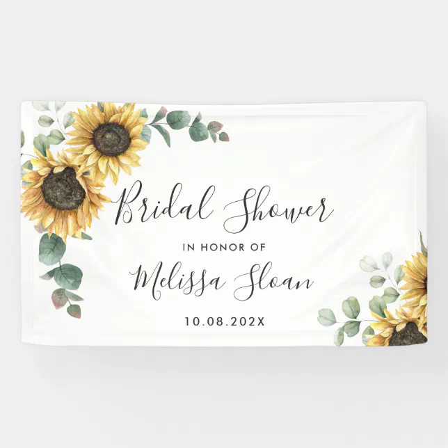 Floral Sunflower Eucalyptus Greenery Bridal Shower Banner | Zazzle