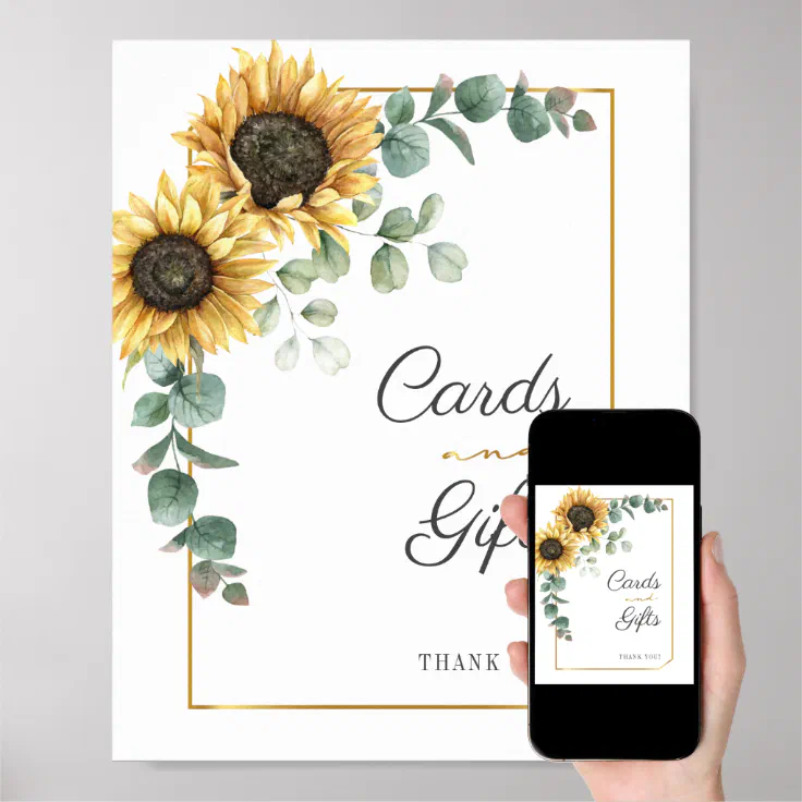 Floral Sunflower Eucalyptus Rustic Cards and Gifts Poster | Zazzle