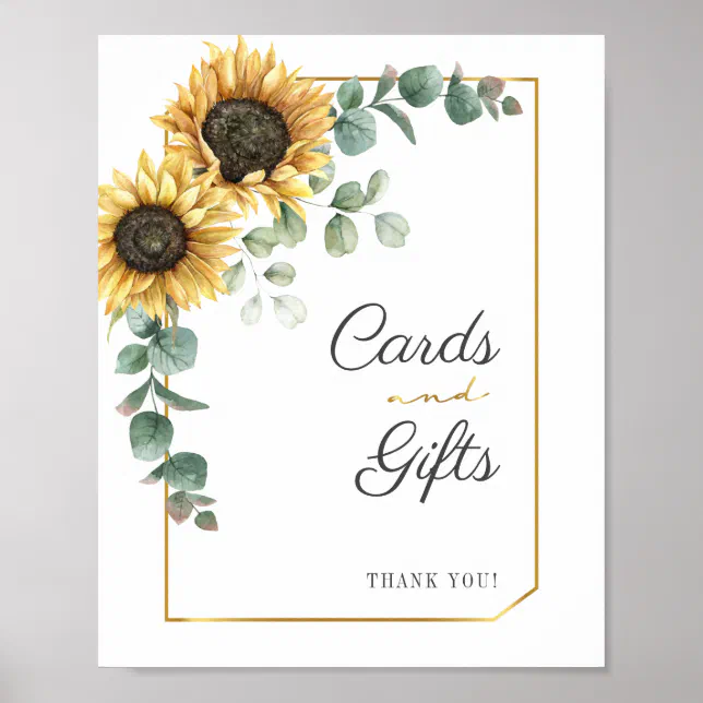 Floral Sunflower Eucalyptus Rustic Cards and Gifts Poster | Zazzle