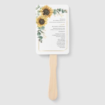 Floral Sunflower Eucalyptus Rustic Wedding Program Hand Fan | Zazzle