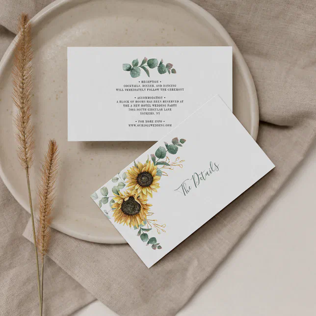 Floral Sunflower Eucalyptus Wedding Enclosure Card | Zazzle
