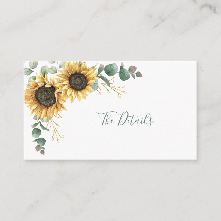 Floral Sunflower Eucalyptus Wedding Enclosure Card | Zazzle