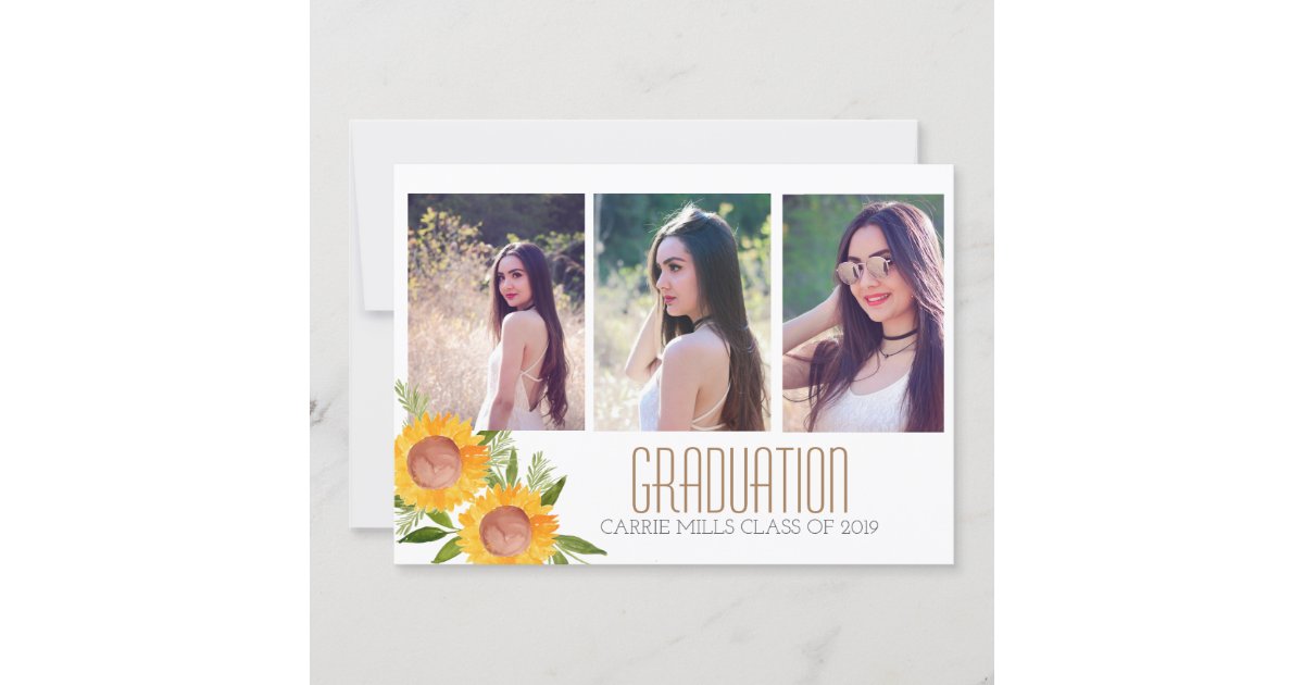 Floral sunflower photo graduation invitation | Zazzle