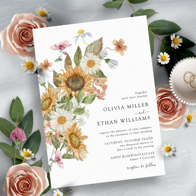 Floral Sunflower Wedding Invitation | Zazzle