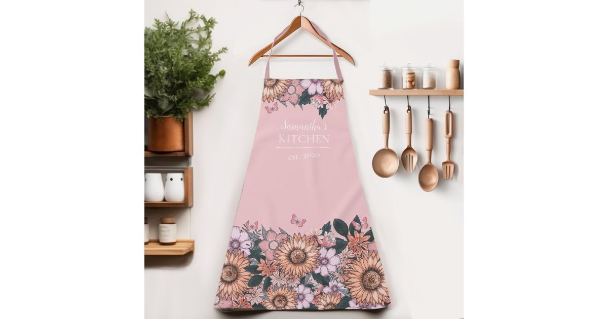 Floral Sunflower Women's Name Apron | Zazzle