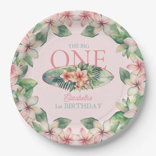 Floral Surf Board The Big One 1st Birthday Paper Plates | Zazzle