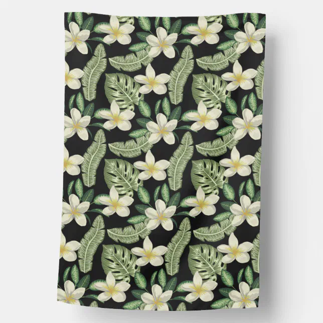 Floral surface pattern Tropical flowers and leaves House Flag | Zazzle