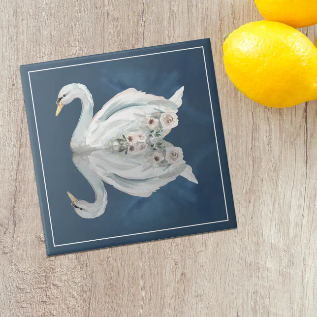 Floral Swan Blue Reflection Ceramic Tile | Zazzle