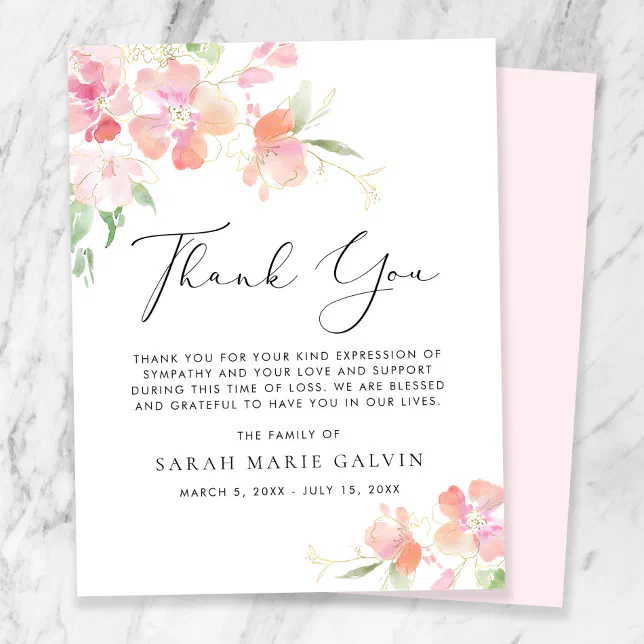 Floral Sympathy Funeral Thank You Card | Zazzle