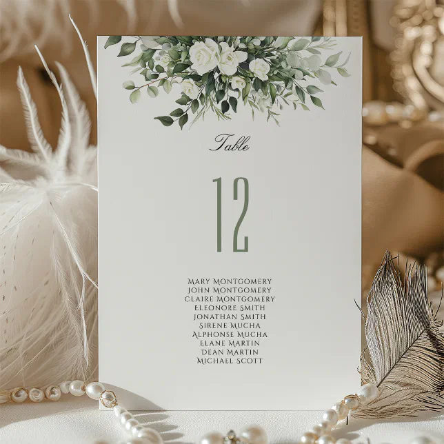 Floral Table Number Card with Guest Names | Zazzle