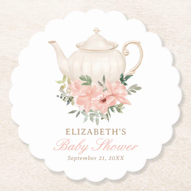 Floral Tea Party Baby Shower Paper Coaster | Zazzle