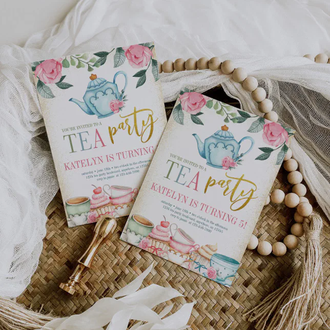 Floral Tea Party Birthday Invitation | Zazzle