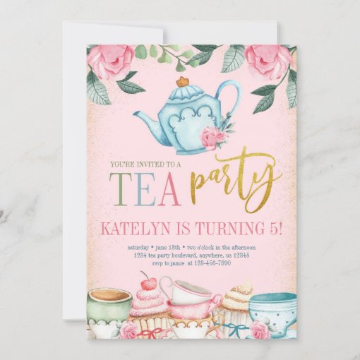 Floral Tea Party Birthday Invitation | Zazzle