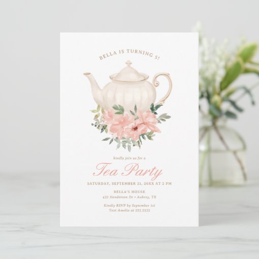 Floral Tea Party Birthday Party Invitation | Zazzle