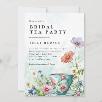 Floral Tea Party Bridal Shower Invitation | Zazzle