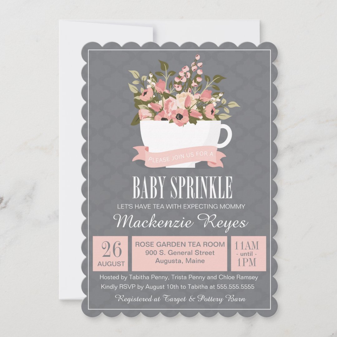 Floral Teacup Baby Sprinkle, Tea Party Invitation | Zazzle