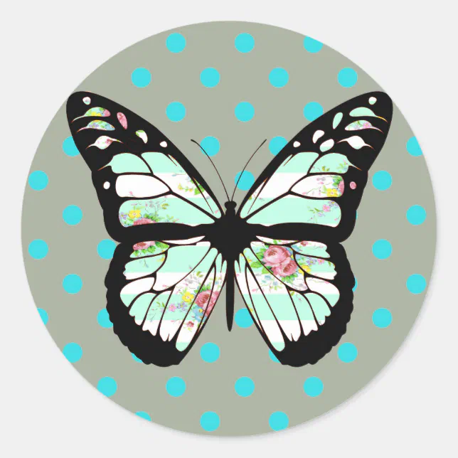 Floral Teal and Pink Butterfly Stickers | Zazzle